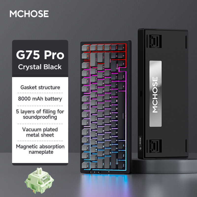 Механическая клавиатура MCHOSE G75 Pro, беспроводная, цвет Black, Cabbage Tofu Shaft V2