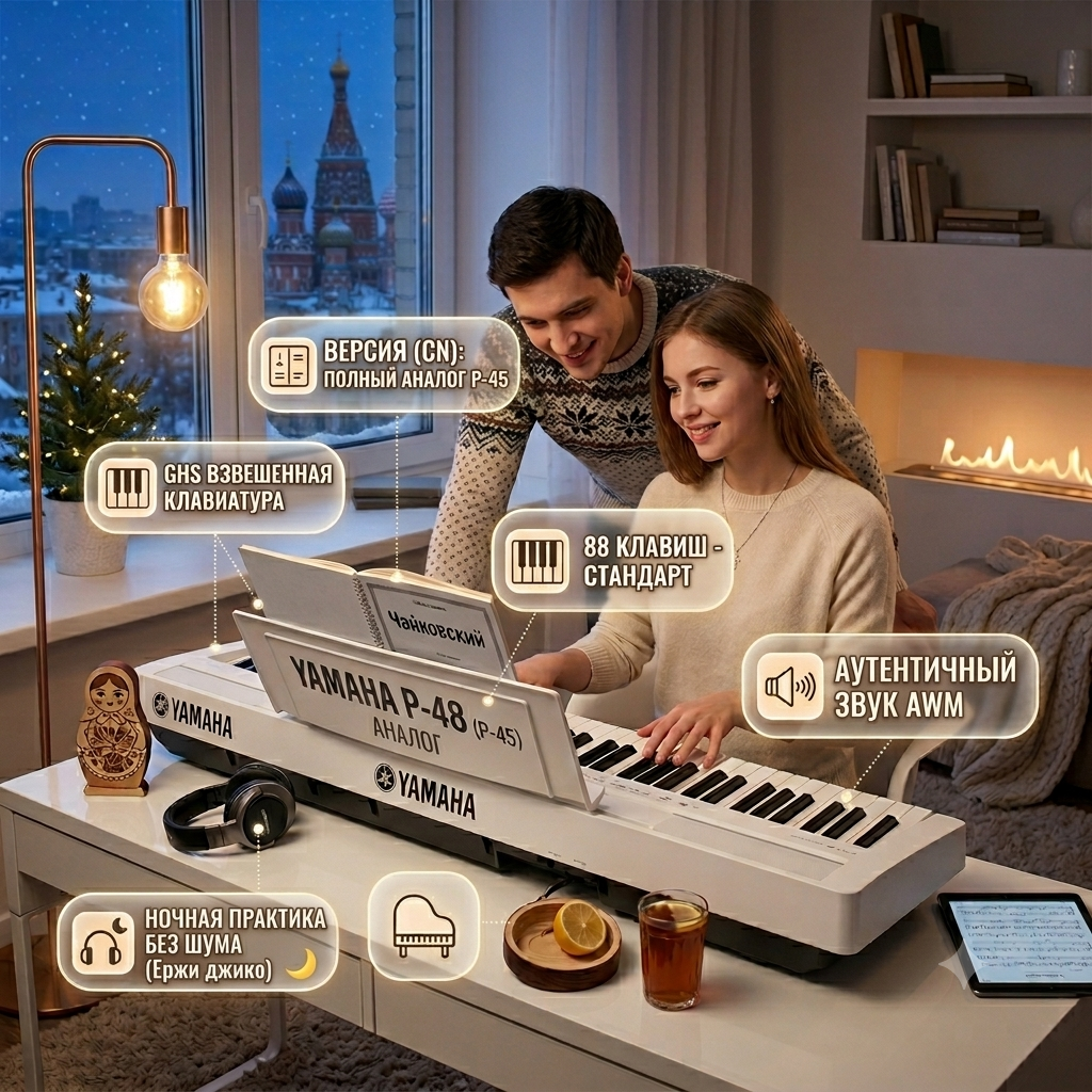 Цифровое пианино "Yamaha" P-48 （аналог P-45）, 88 ключей, молоточковая механика, с функциями