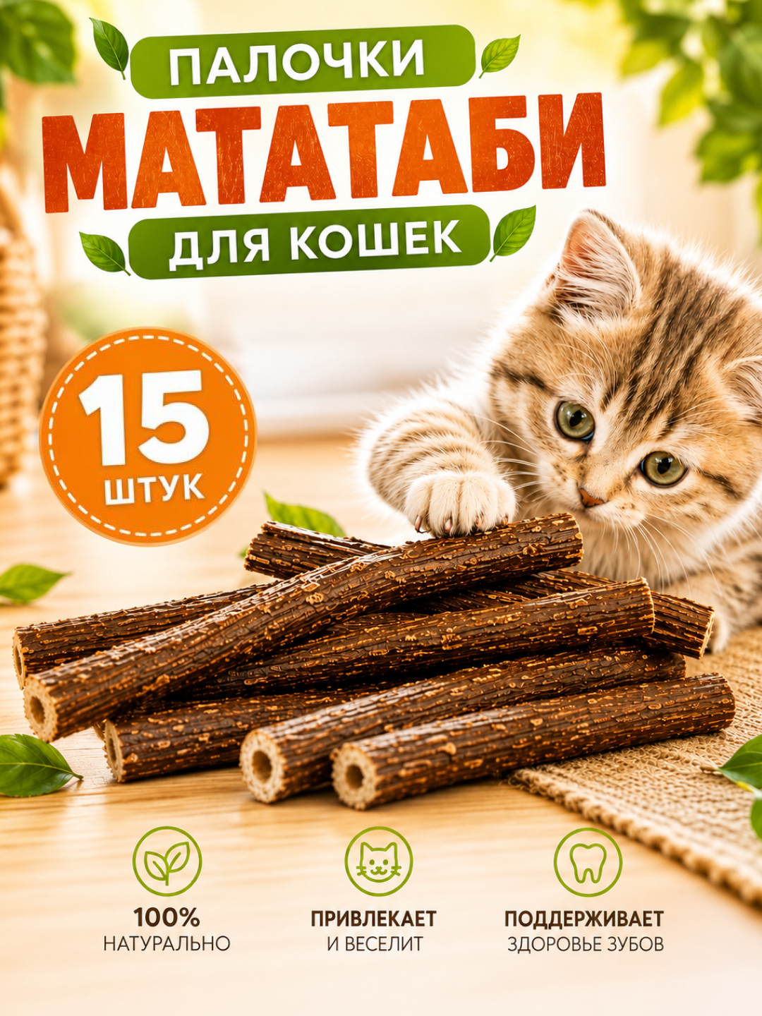 Жевательные палочки мататаби 15 штук, с эффектом кошачьей мяты, игрушка для кошек для чистки зубов
