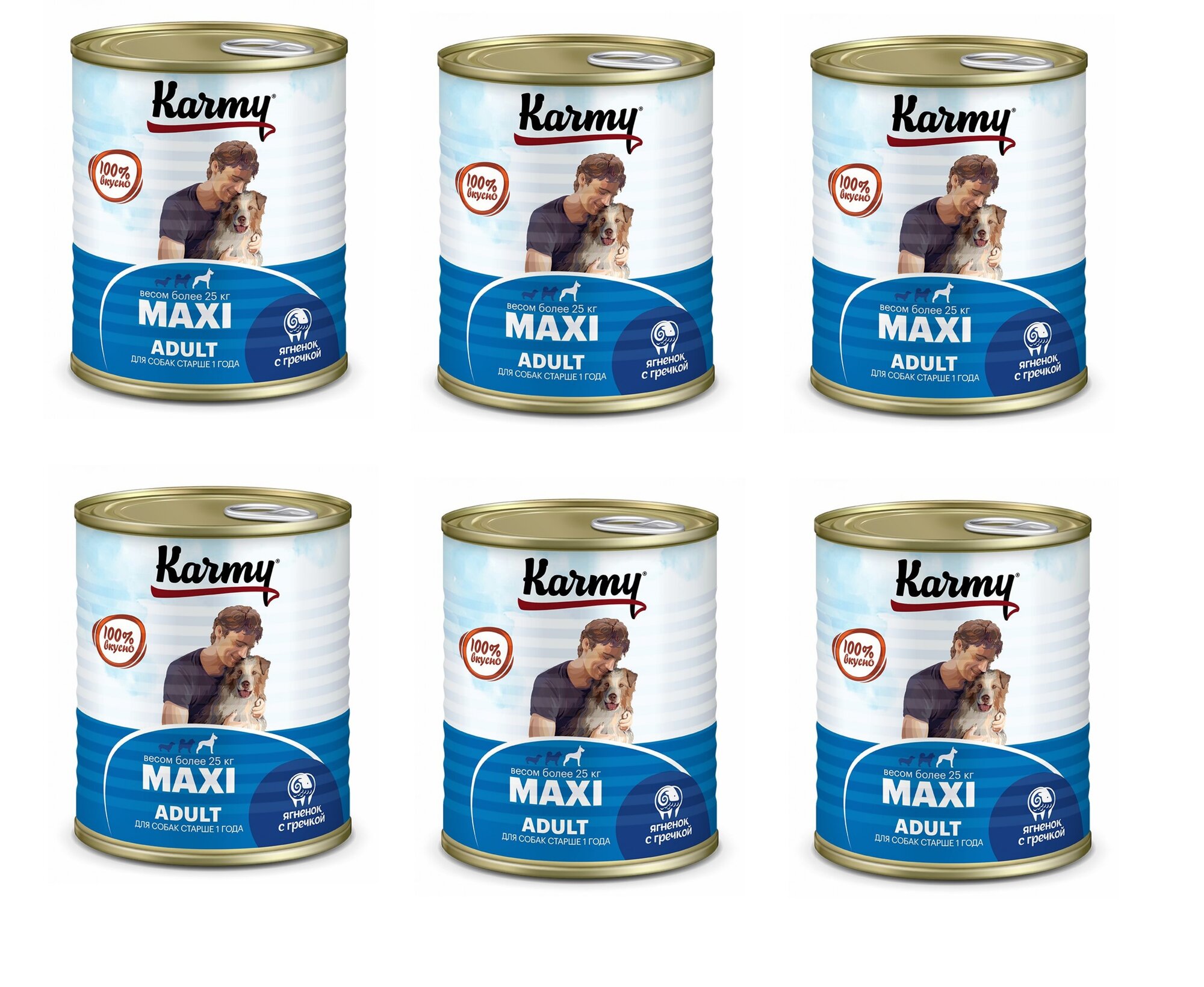 Консервы Карми для собак Maxi Adult крупных пород Ягненок с гречкой 850г 6шт
