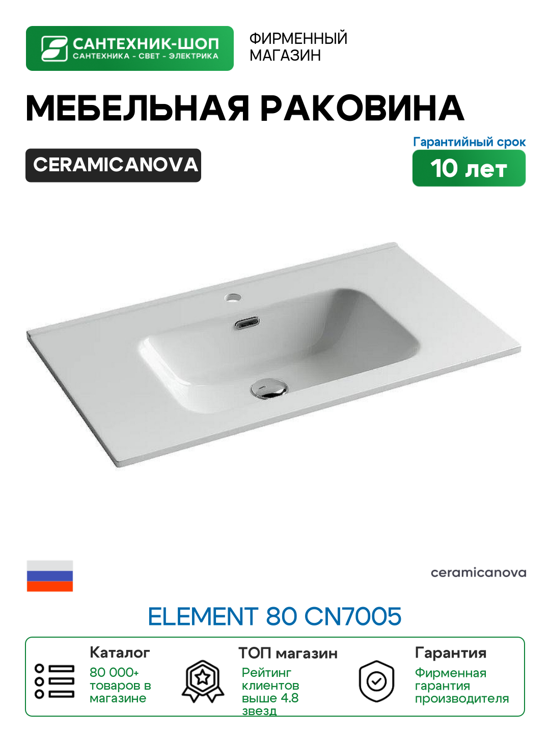 Раковина Ceramicanova Element 80 CN7005 Белая фарфор полувстраиваемая