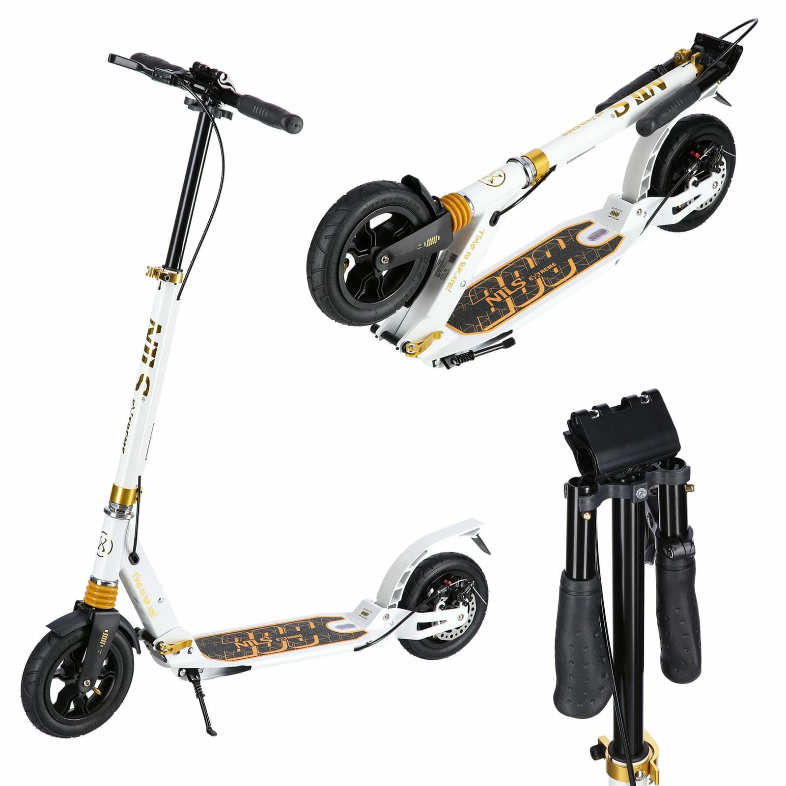 DECATHLON самокат NILS EXTREME HM209T, белый/жёлтый, колёса 200 мм, макс. нагрузка 100 кг