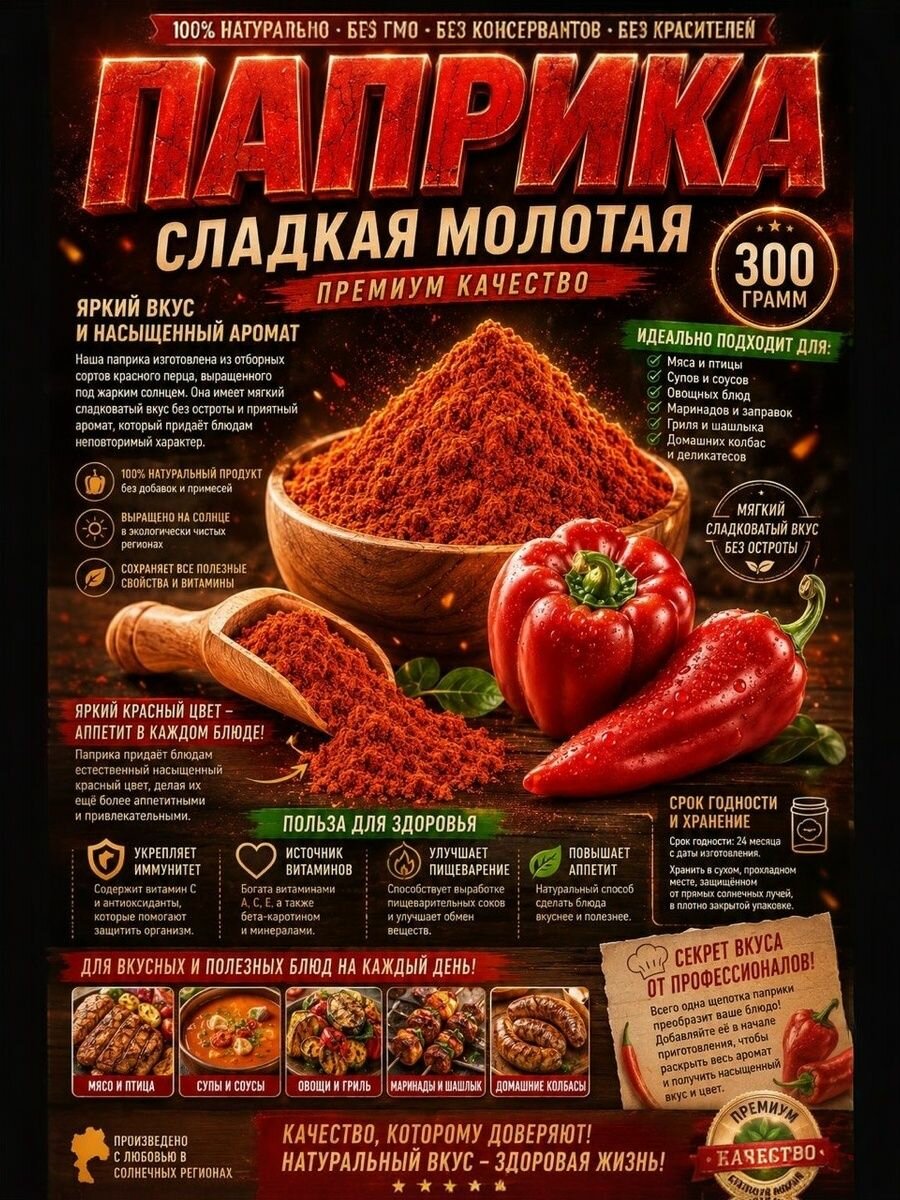 Паприка сладкая молотая красная индийская в пакетике 300 г
