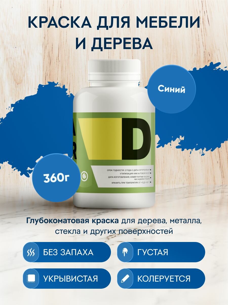 Меловая акриловая краска для мебели DESSA DECOR 360 г, для дерева, кухни, декора, пластика, стекла, цвет синий