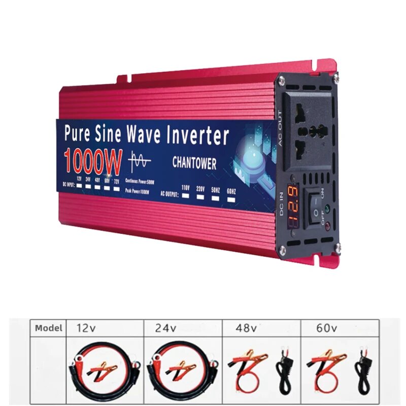 Инвертор с чистой синусоидальной формой сигнала DC 12V/24V/48V/60V/72V в AC 220V/110V 1000W 2000W 3000W 4000W 5000W Преобразователь энергии Автомобильный солнечный инвертор