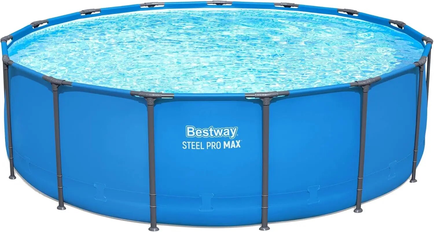 Бассейн надземный Bestway Steel Pro MAX 15’ x 48" с металлическим каркасом, круглый, для открытого воздуха, для дачи, синий, только бассейн