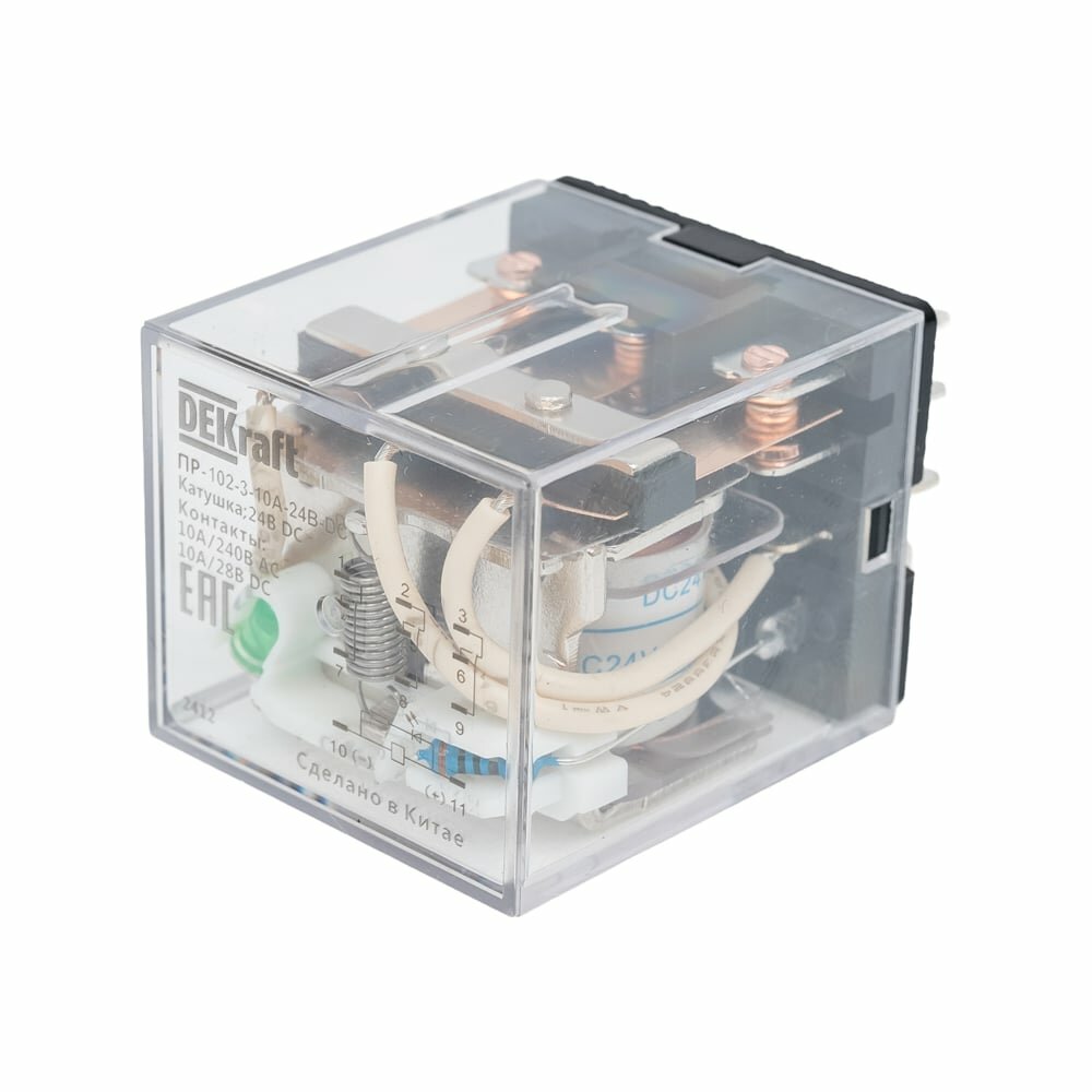 Промежуточное реле Dekraft ПР-102, 3 конт, LED, 10 А, 24 В, тип DC 23921DEK
