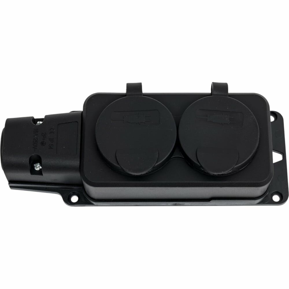 Колодка каучуковая с заземлением Monolit 2 розетки 16А IP54, Чёрный 1184