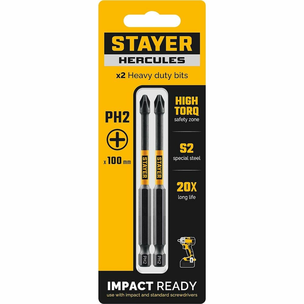 Торсионные биты Stayer PH2, 100 мм, 2 шт HERCULES 26231-2-100-2