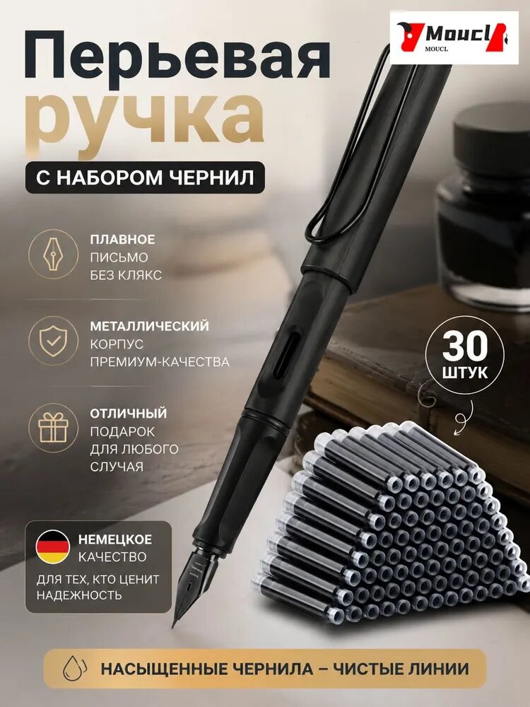 Набор перьевая ручка и чернила черные для творчества и графики 30 шт