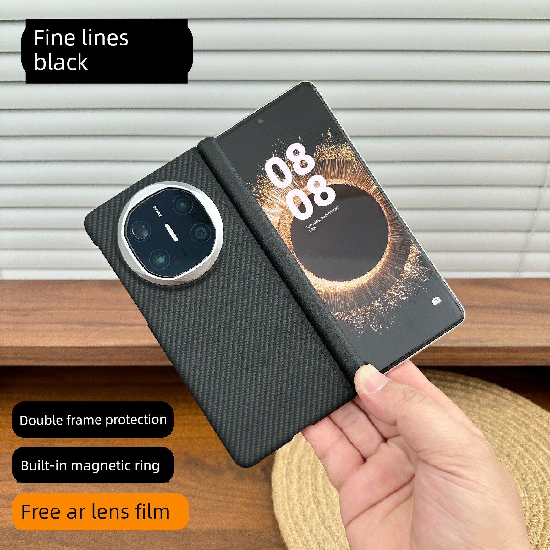 Чехол для Huawei Mate X6 Embossed Edition с кевларовым рисунком, магнитной подставкой и двойной защитой рамки,