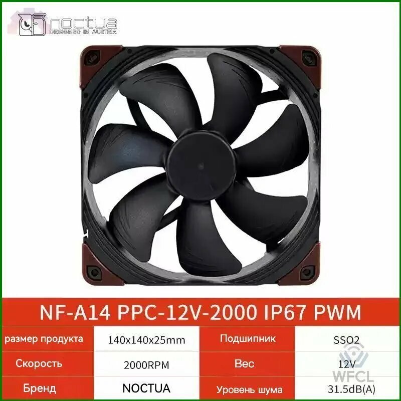 Вентилятор NF-A14 PPC-12V-2000 IP67 PWM, коричнево-красный
