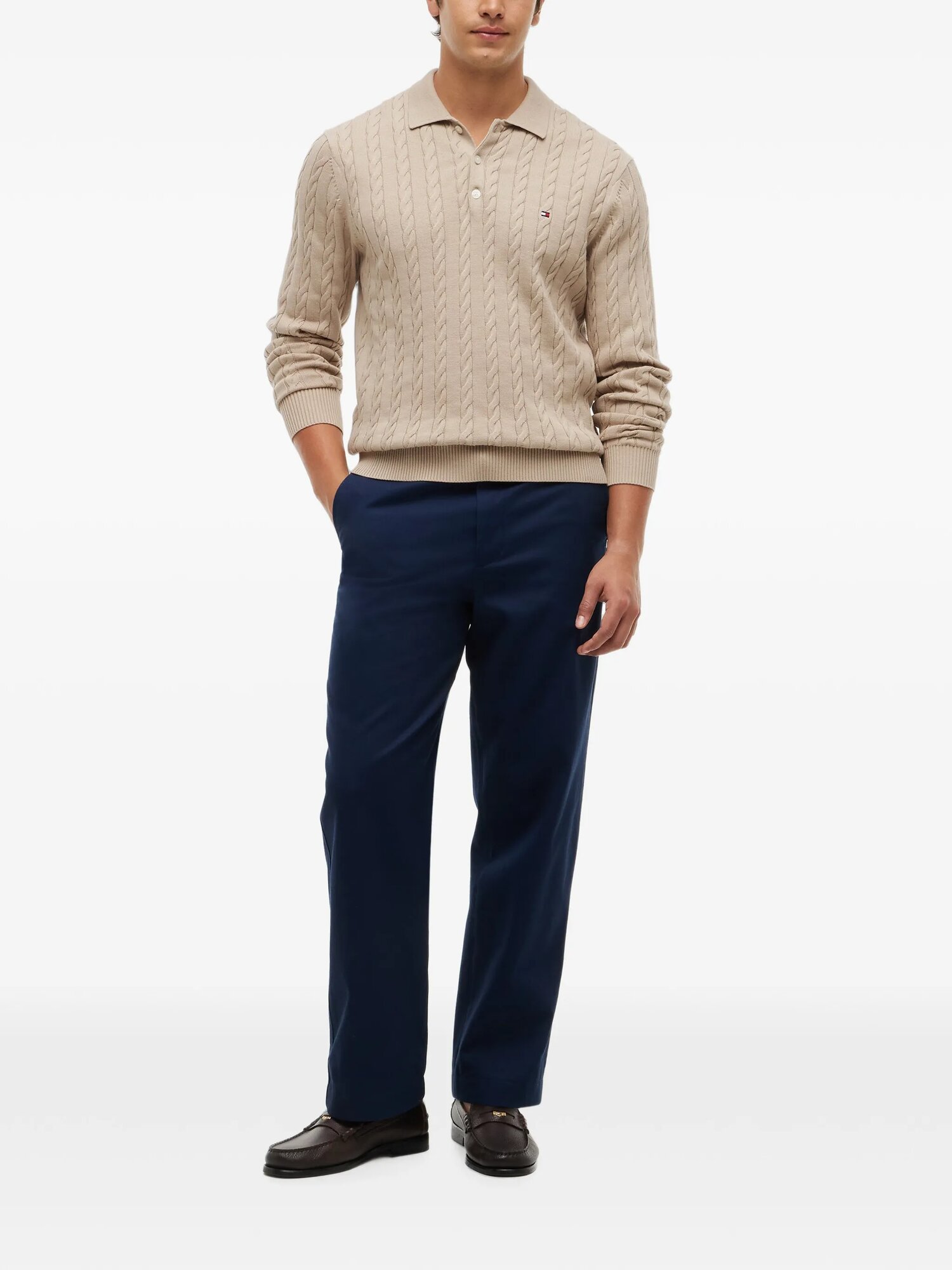 Свитер TOMMY HILFIGER Cable-knit polo sweater, размер 46 EU — фото 1