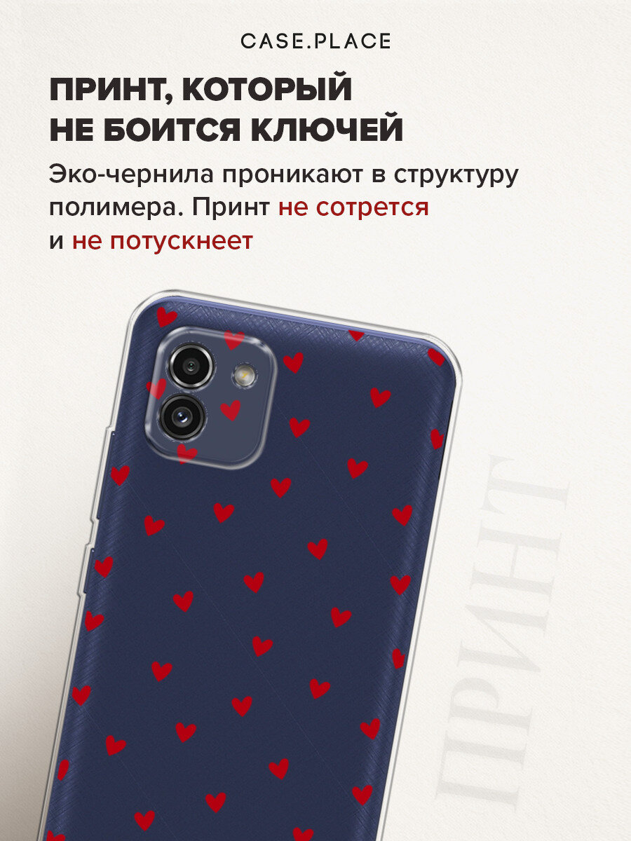Чехол на Samsung Galaxy A03 / Самсунг Галакси А03 с принтом "Red hearts", прозрачный — фото 1