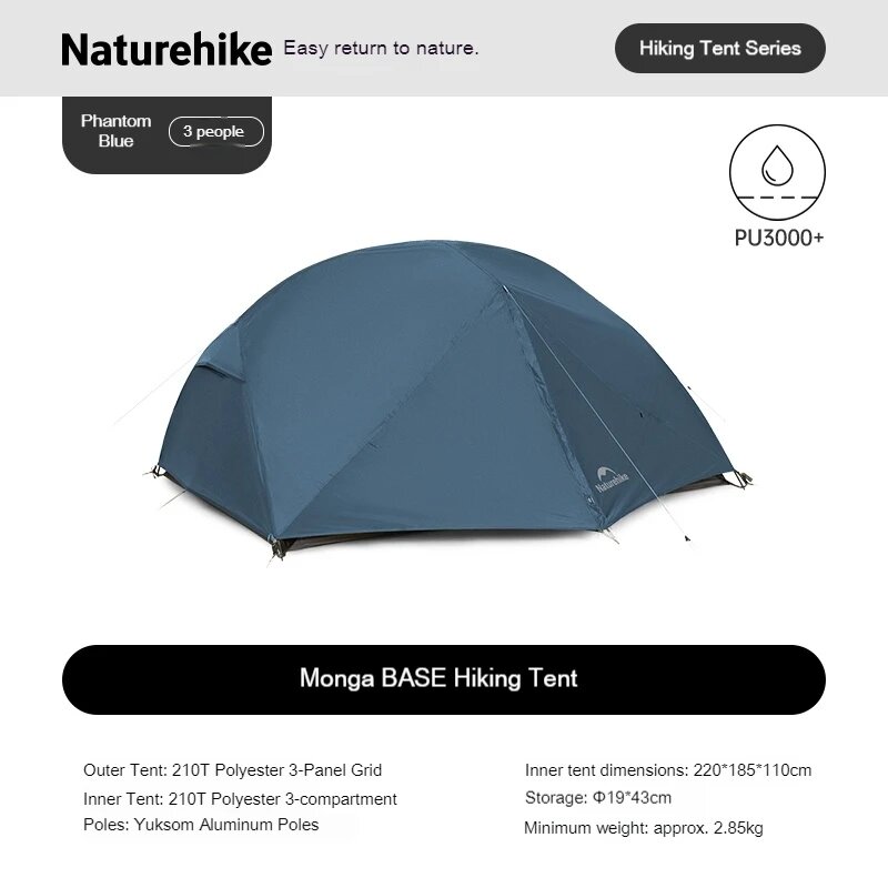 Намет Naturehike Mongar Series для 1-3 человек, 3 сезона, для походов, легкий и портативный туристический снаряд, ветронепроницаемый и водонепроницаемый для откры-air.