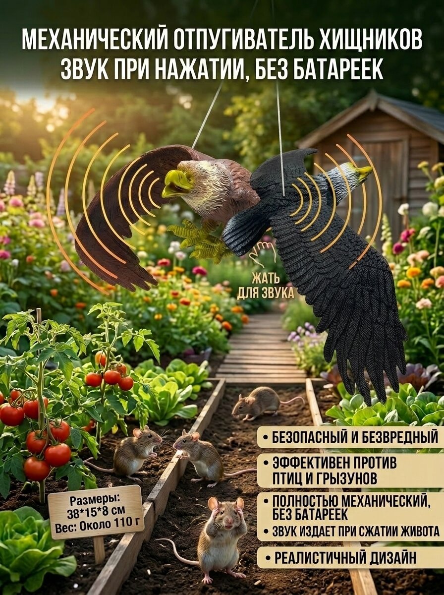 Средство от птиц в саду. Имитация орла. Нажмите, чтобы издать звук. Упаковка из 2 штук