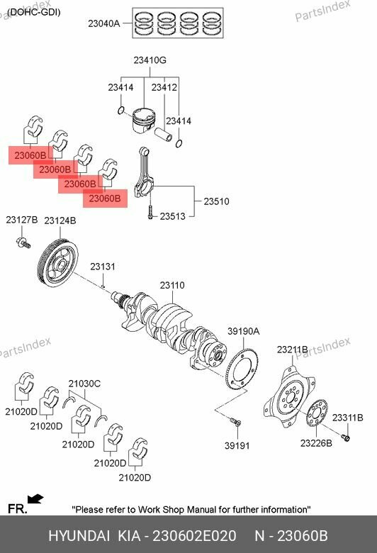 Комплект подшипников скольжения шатуна (4шт.), HYUNDAI/KIA/MOBIS 230602E020