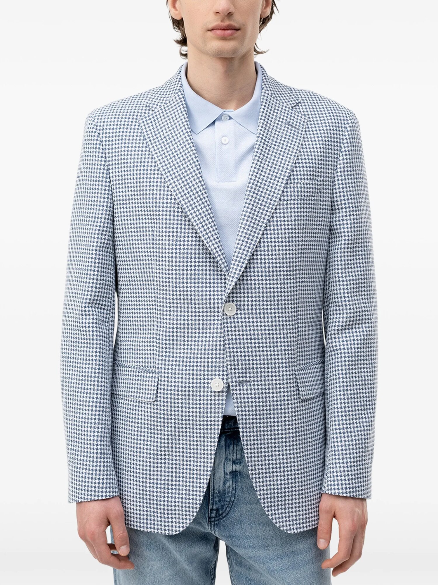 Пиджак BOSS Houndstooth-pattern blazer, размер 48, синий — фото 1