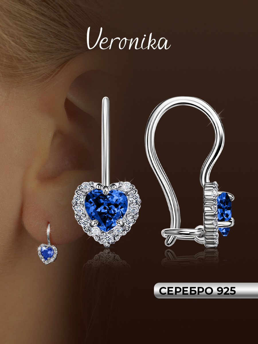 Серьги, серебро, 925 проба, родирование, фианит