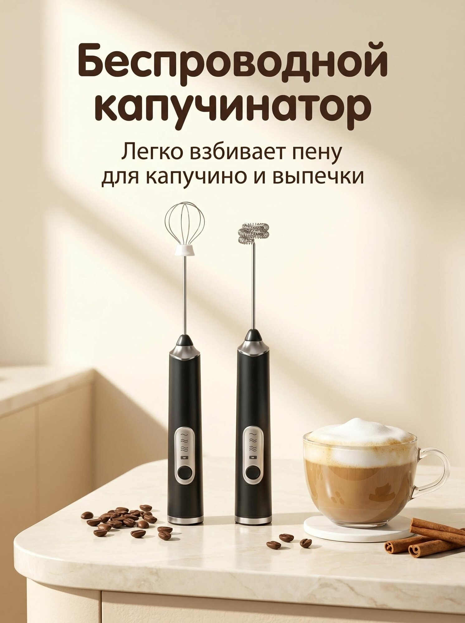 Беспроводной капучинатор, электрический вспениватель молока для кофе, аккумуляторный