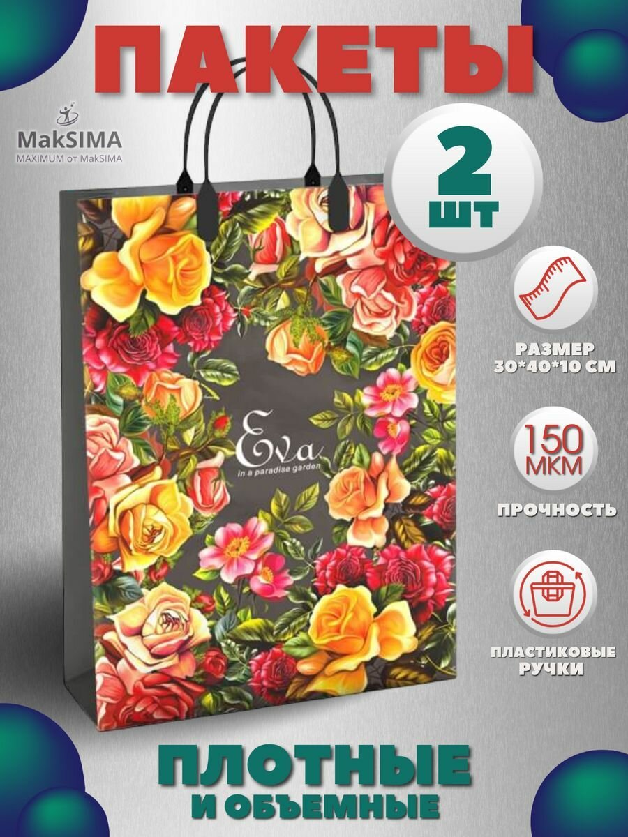 Пакет подарочный мягкий пластик с пластиковой ручкой 30х40см "Ева", 150 мкм, ламинированный (Россия) 2шт.