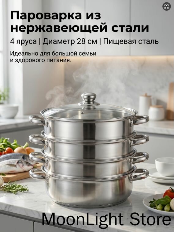 Мантоварка, Нержавеющая сталь, 4 яруса, 16 л