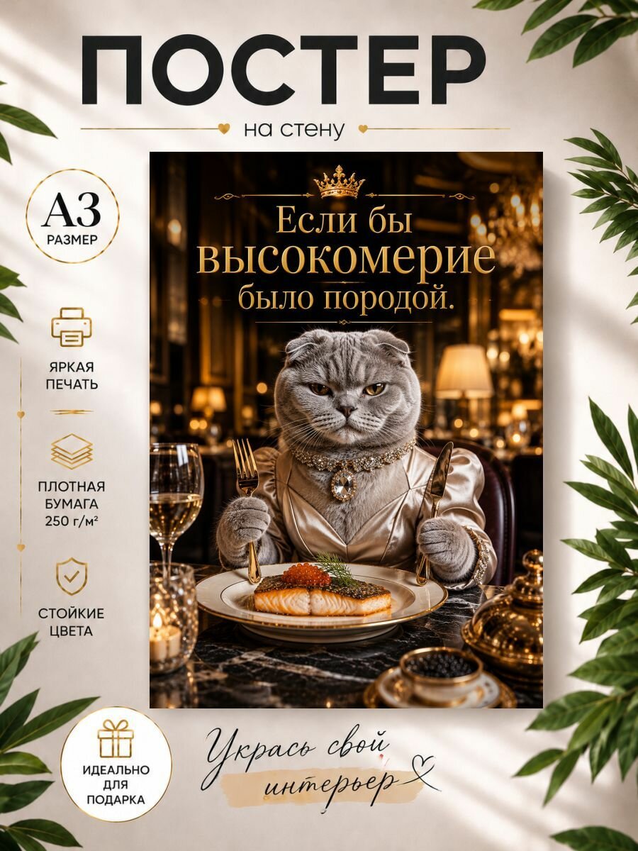 Смешной постер с кошкой прикольный подарок кошатнице