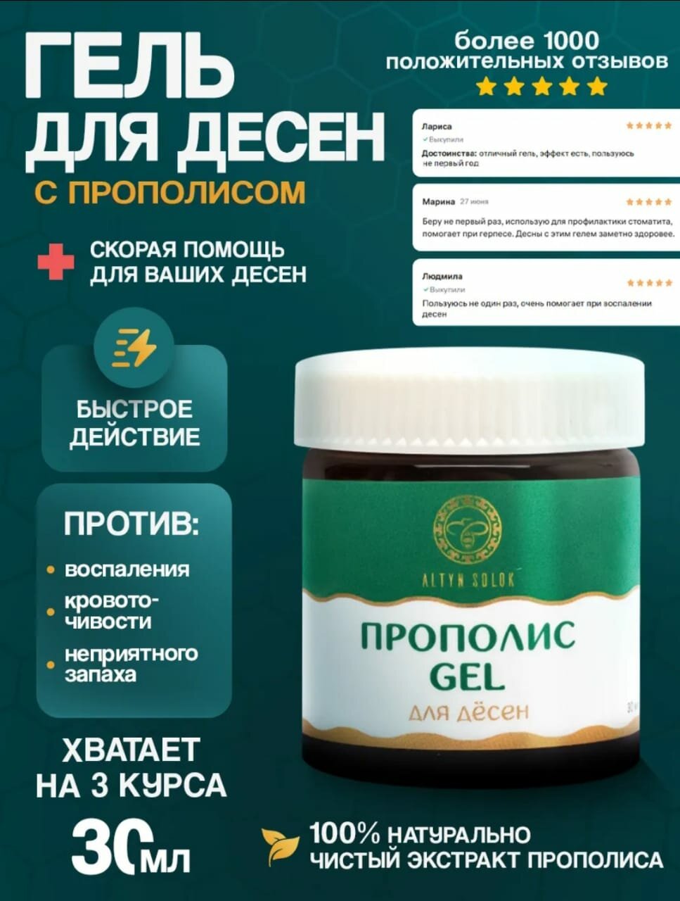 "Прополис GEL" Гель для десен против воспалений и кровоточивости с натуральным прополисом, 30 мл