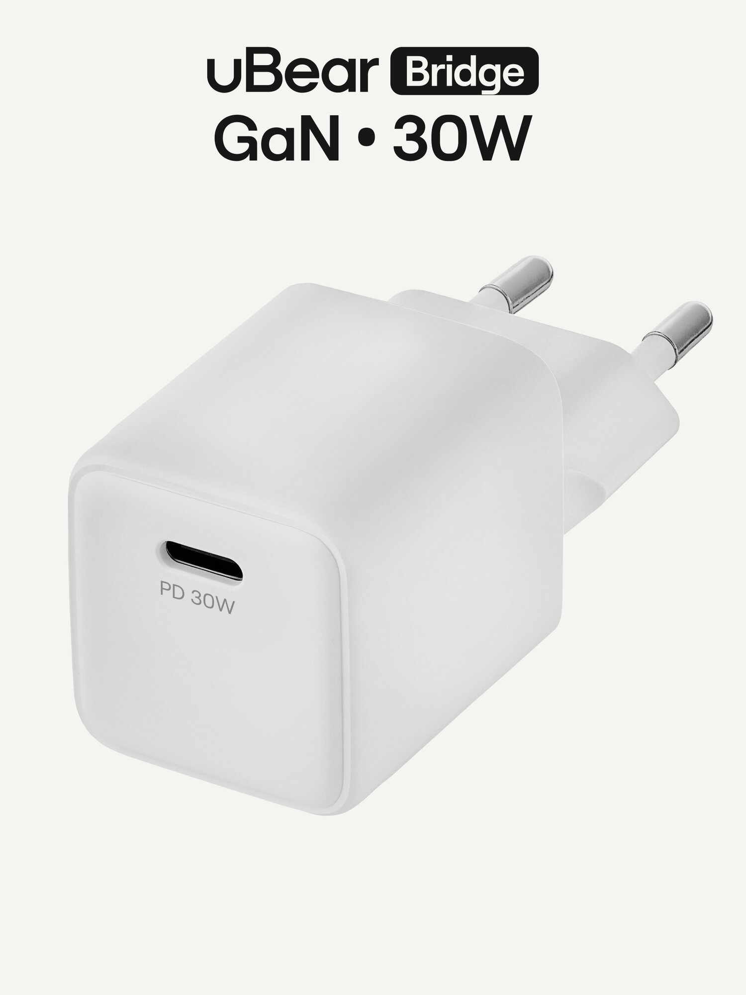Сетевое зарядное устройство uBear Bridge USB-C 30 Вт GaN с поддержкой протоколов быстрой зарядки