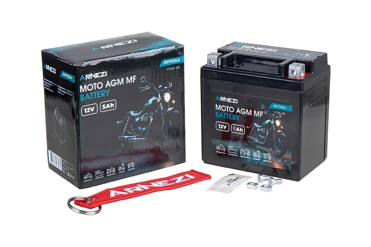 Аккумулятор Arnezi Moto AGM 5А/ч 60A 12В обратная полярность (-+) 113x70x109 YT5L-BS, YTZ7S, YTX5L-BS для мотоцикла