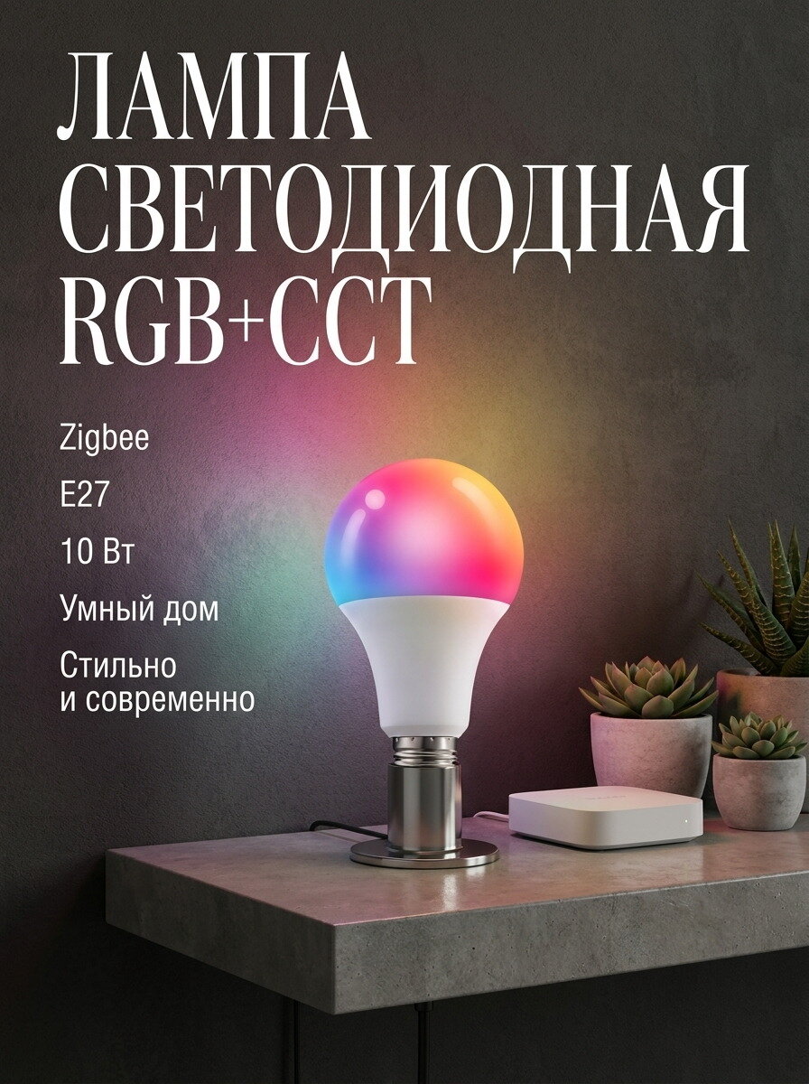 Лампа светодиодная Zigbee RGB+CCT, E27, для умного дома, 10 Вт, 220 В, 1 шт