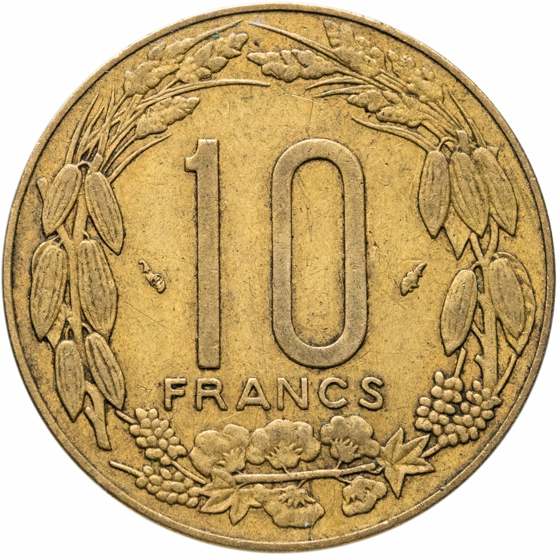 Центральная Африка BEAC 10 франков francs 1975, Бронза, в сохранности VF-XF