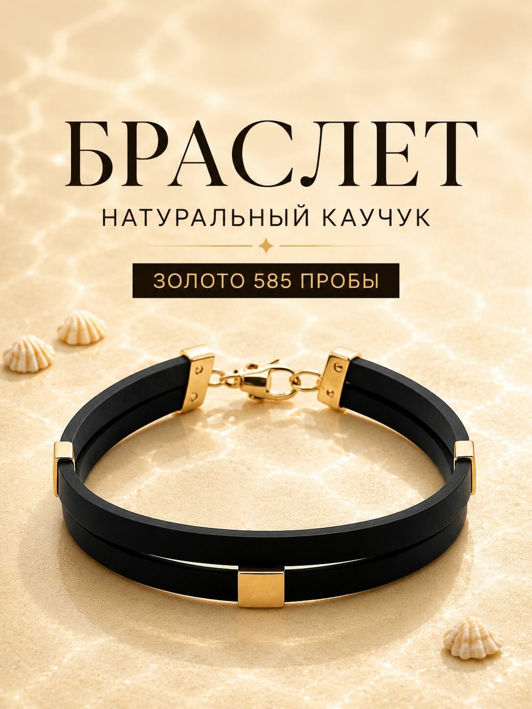 Браслет Золотник, красное золото, 585 проба, каучук