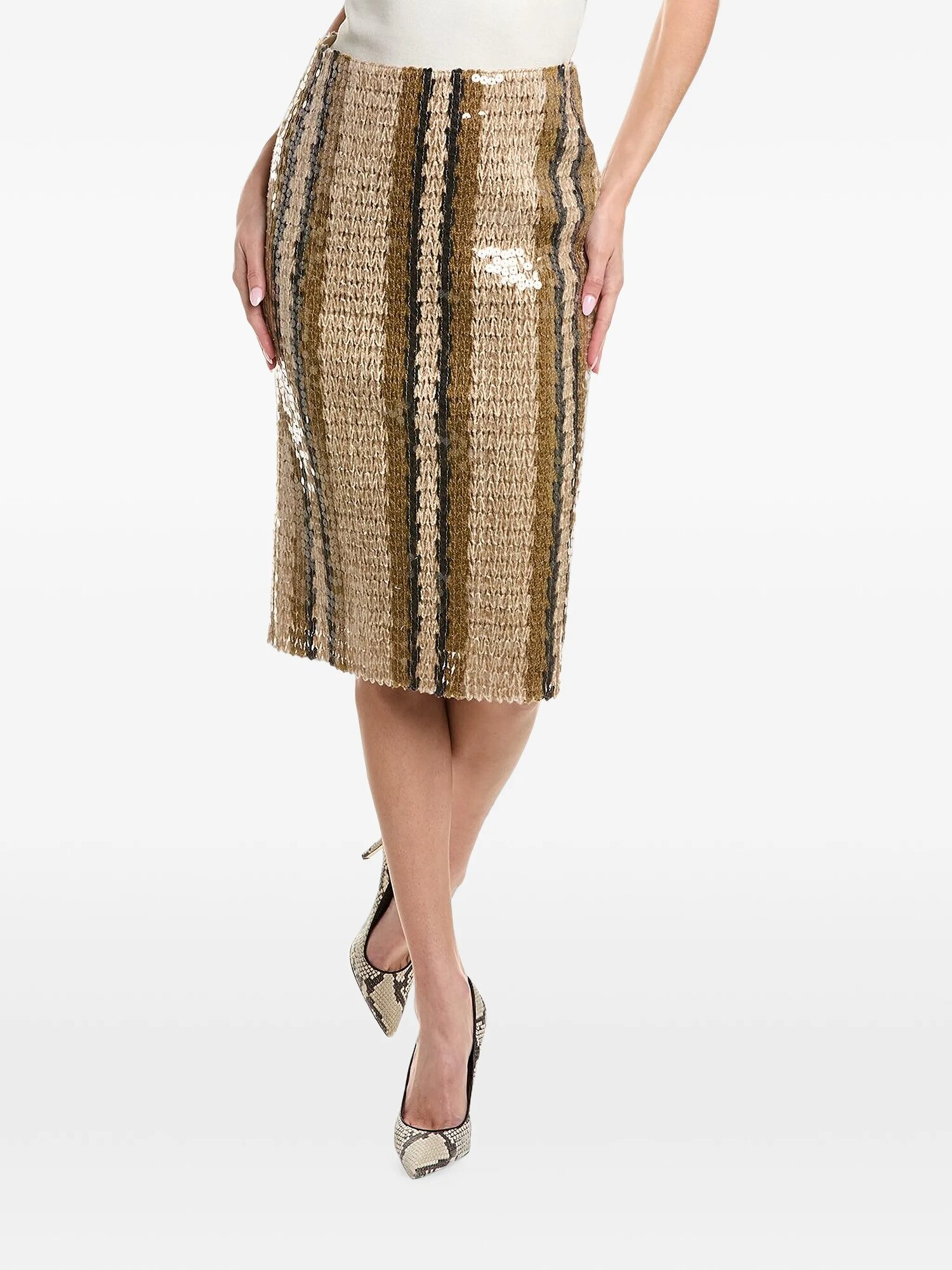 Юбка Striped sequin-embellished midi skirt