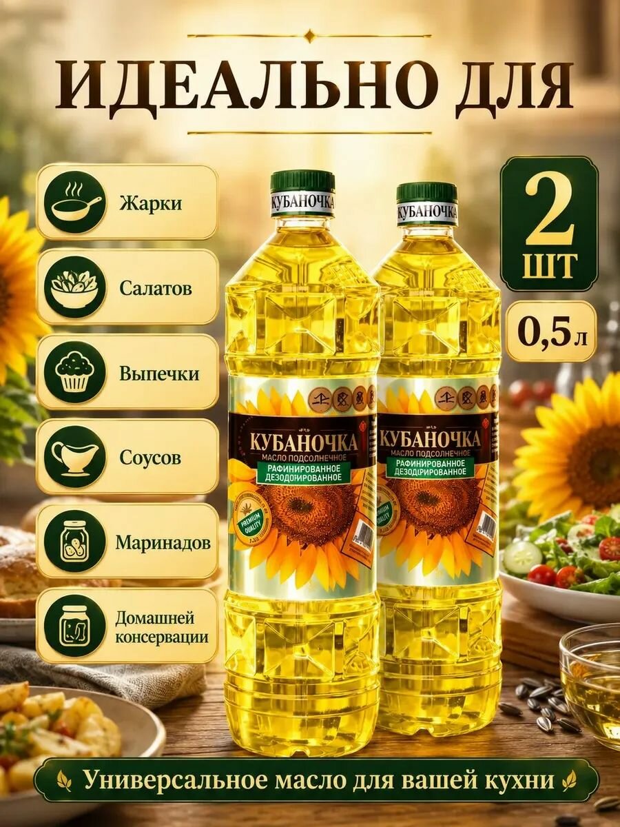 Масло 2 штуки по 0,5 литра подсолнечное рафинированное