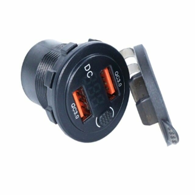Врезной разъем USB на 2-порта QC 3.0, 12V/24V, с крышкой