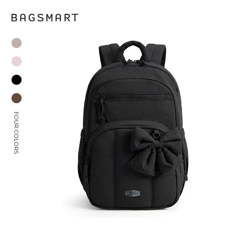 BAGSMART Рюкзак женский черный с бантиком