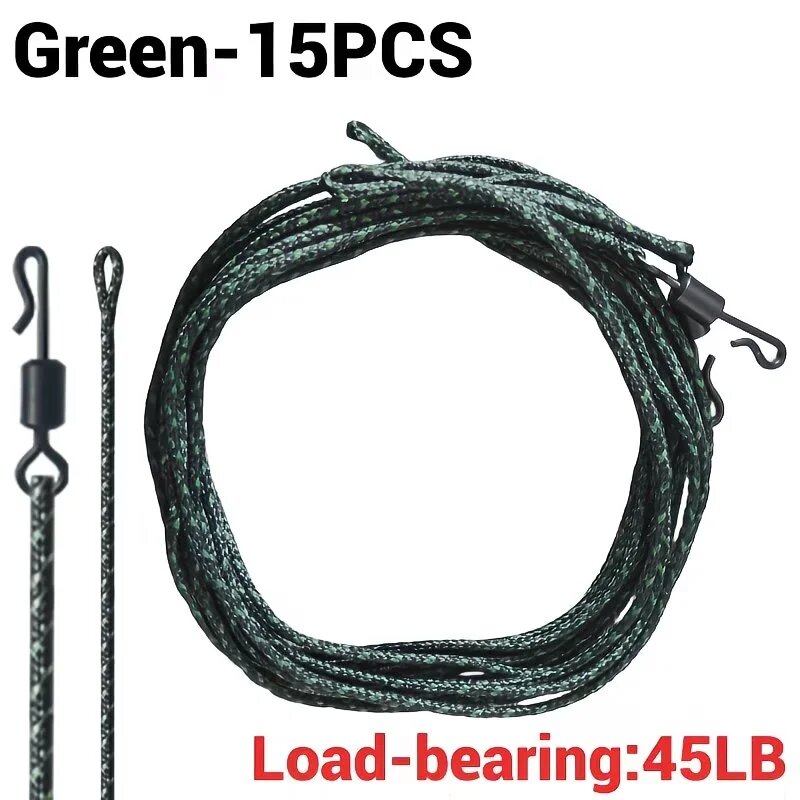 15 шт. Рыболовные поводки Leadcore, темно-зеленые, 45lb