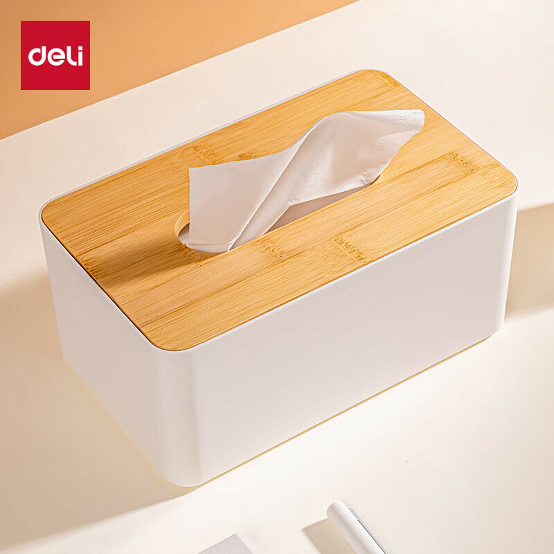 Deli Tissue Box Living Room Paper Towel Holder Coffee Table Desktop Storage Box Bathroom Tissue Box Natural Wood Color PJ104