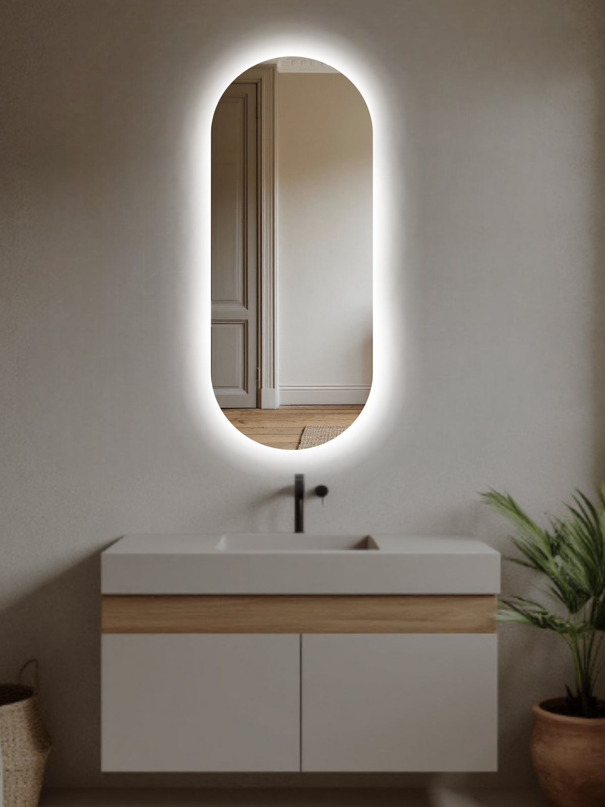 Зеркало Mirror Room, капсульное, с подсветкой, без рамы, 85x45 см — фото 1