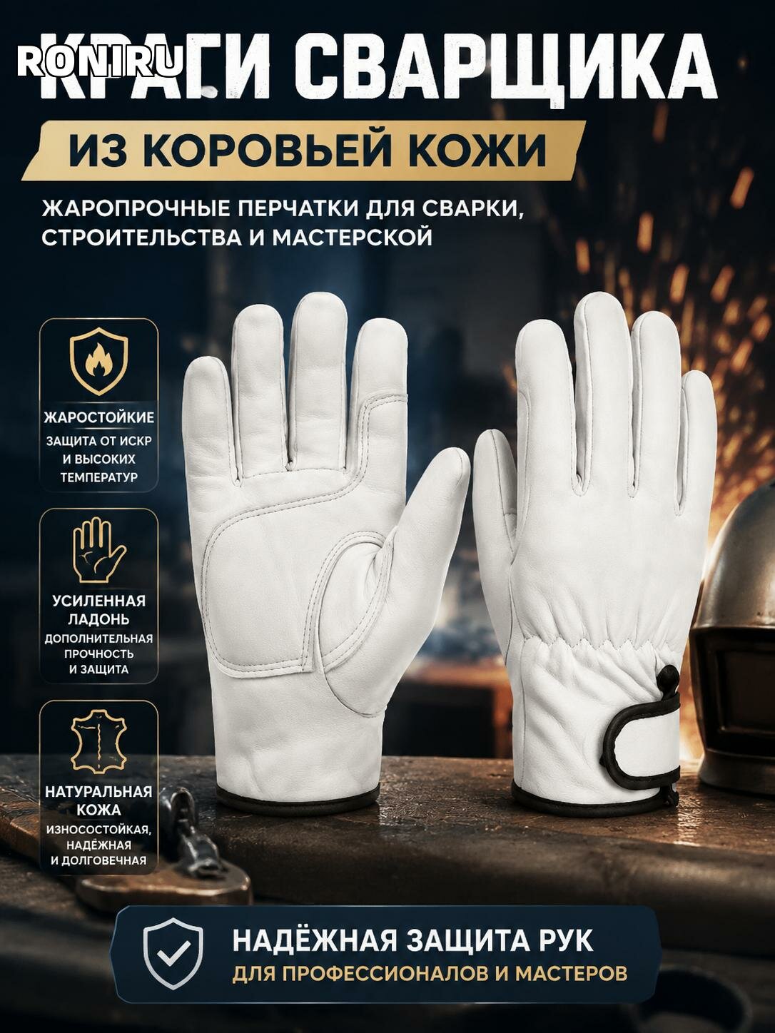 Краги сварщика из коровьей кожи, жаропрочные перчатки для сварки, строительства и мастерской, усиленная ладонь