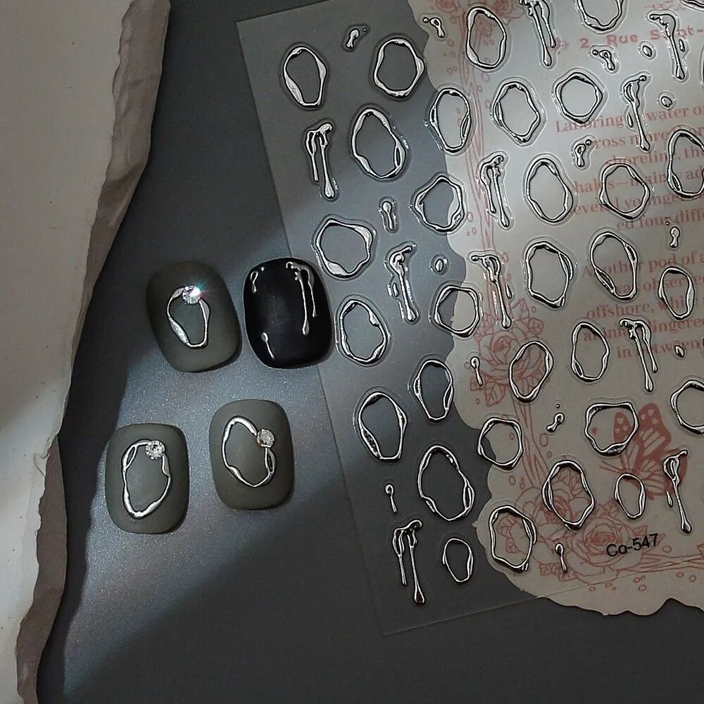 Наклейки на ногти 5D "Серебряные контуры" Co-547 / Минималистичный декор для маникюра