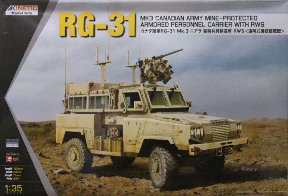 Сборная модель Kinetic K-61010 1/35 канадского бронетранспортера RG-31 MK3 с дистанционно управляемым боевым модулем (версия 2020)
