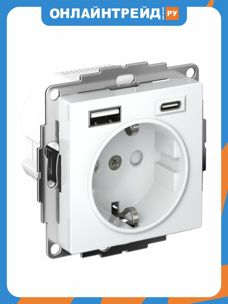 Розетка Systeme Electric (schneider Electric) SCHNEIDER ELECTRIC ATLASDESIGN 16А с 2 USB A+C, механизм, белый, ATN000132
