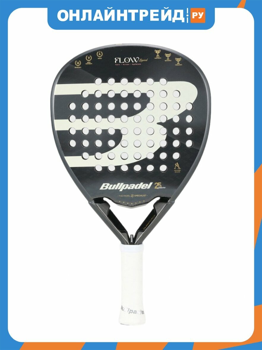 Ракетка для падела Bullpadel Flow Legend, 494405, для профессионалов, стекловолокно, черно-белый