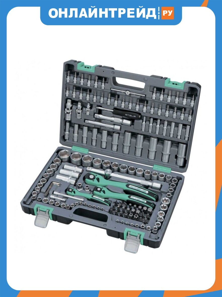 Набор инструментов Stels Equipment STELS 14114, 1/4", 3/8", 1/2", Cr-V, S2, усиленный кейс, 151 предметов