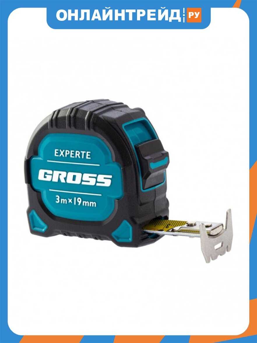 Рулетка Gross 32574, Experte, 3 м x 19 мм, двухкомпонентный корпус, магнит, двухсторонняя разметка, нейлон