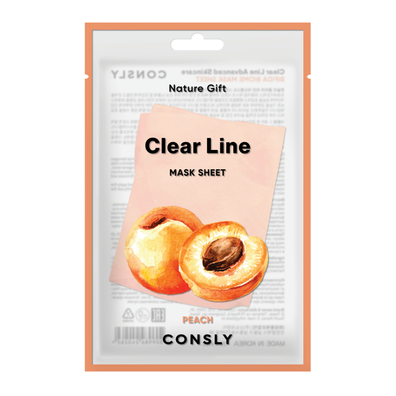 Consly Clear Line Nature Gift Peach Mask Sheet Увлажняющая тканевая маска с экстрактом персика