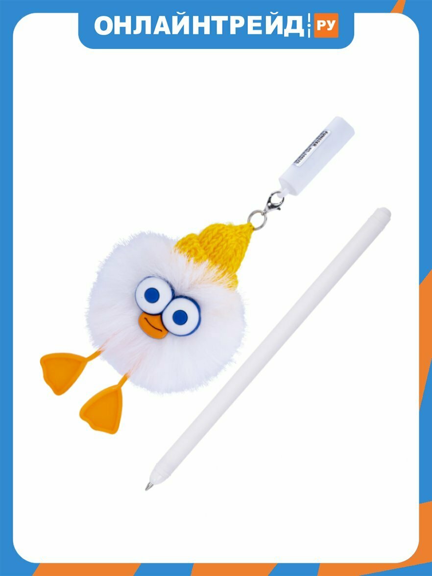 Ручка Funster с пушистой подвеской шариковая (фанстер) "FLUFFY DUCK", синяя, ассорти, пишущий узел 0,7 мм, 144525