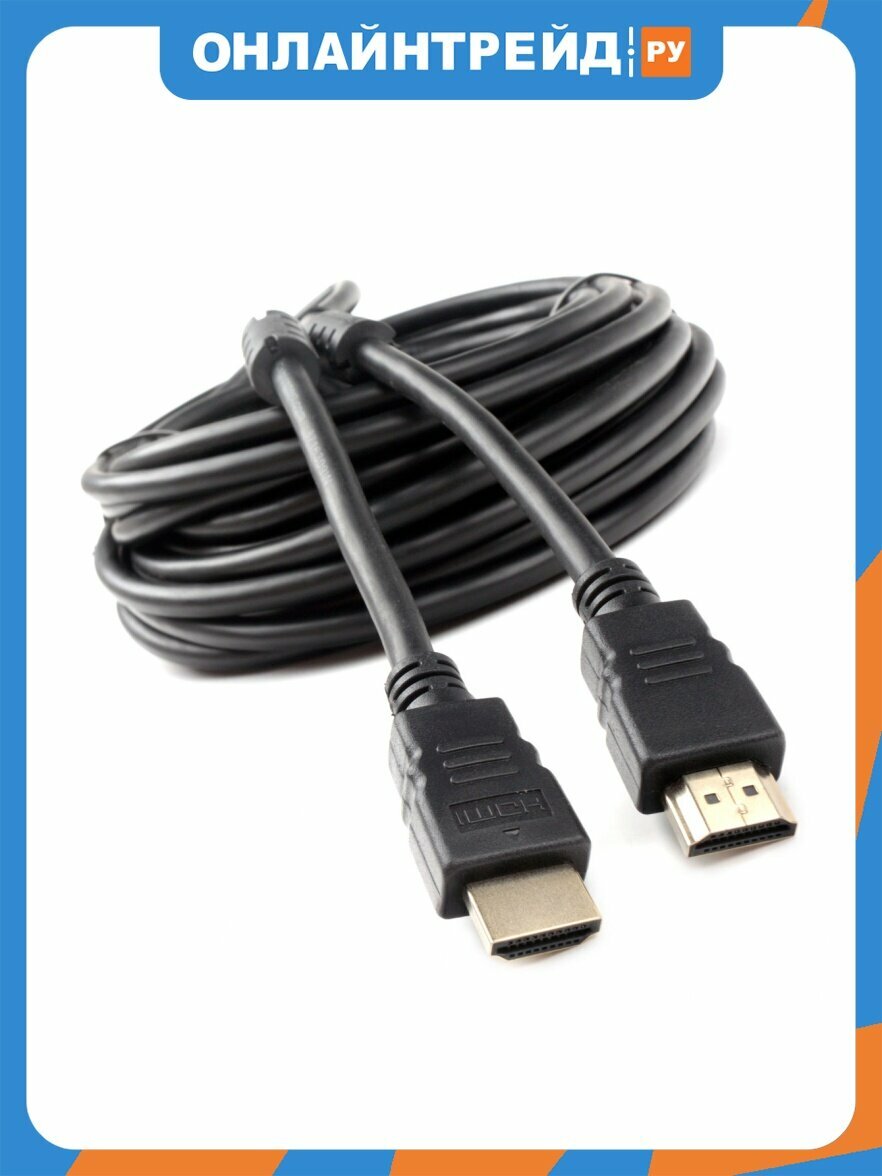Кабель HDMI Cablexpert , 10м, v1.4, 19M/19M, черный, позол. разъемы, экран, 2 ферр коль